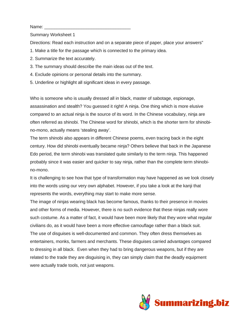 Example Of Summarizing Worksheets Have Fun Summarizing